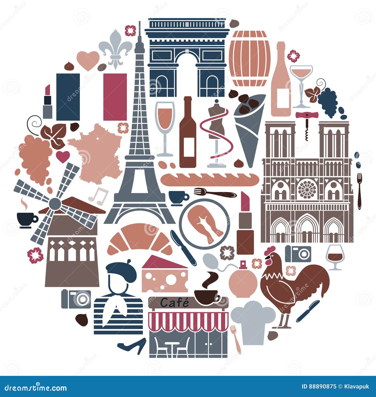 Simboli Della Francia Sotto Forma Di Cerchio Illustrazione Vettoriale ...