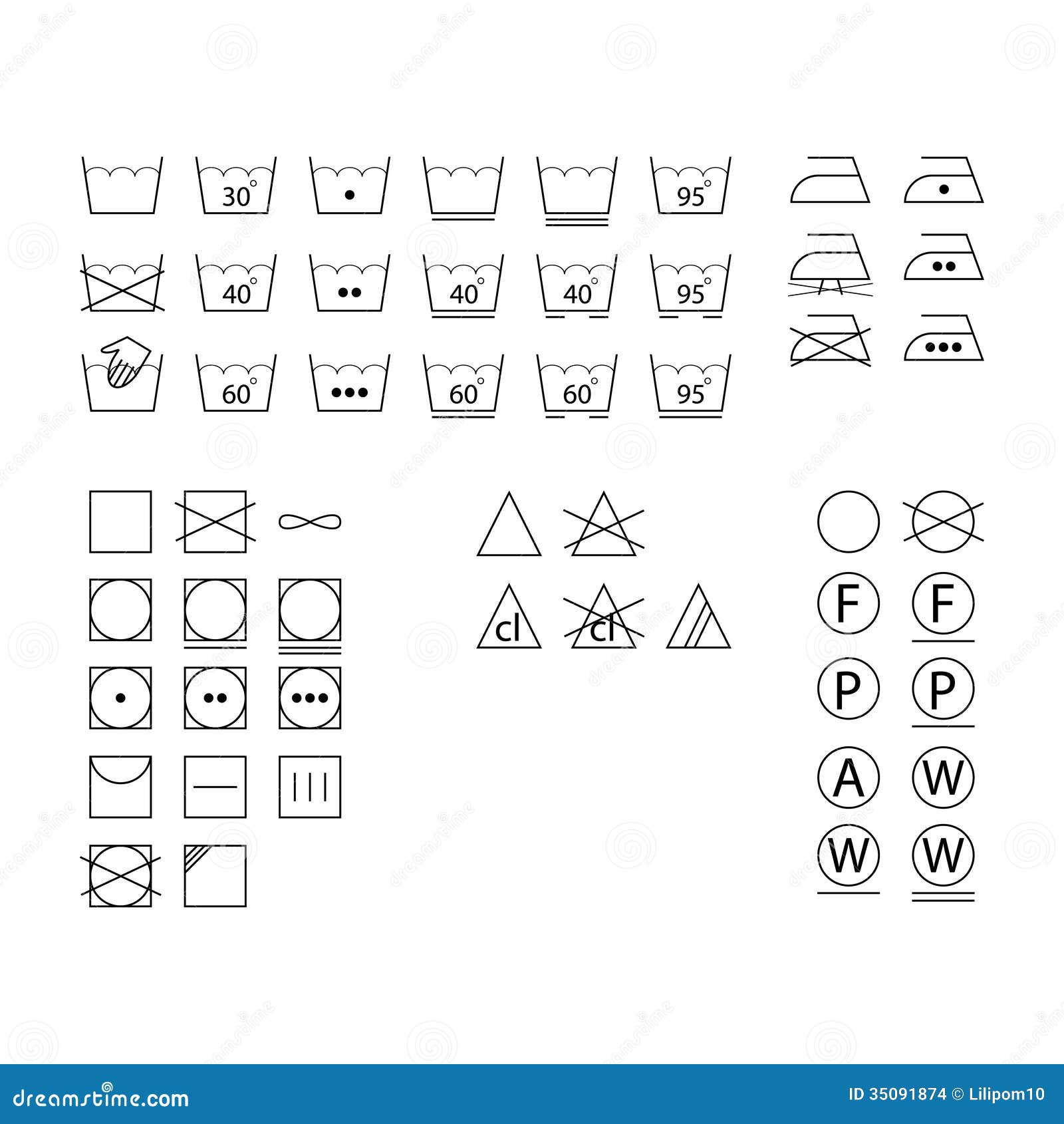 Simboli della lavanderia illustrazione vettoriale. Illustrazione di ...