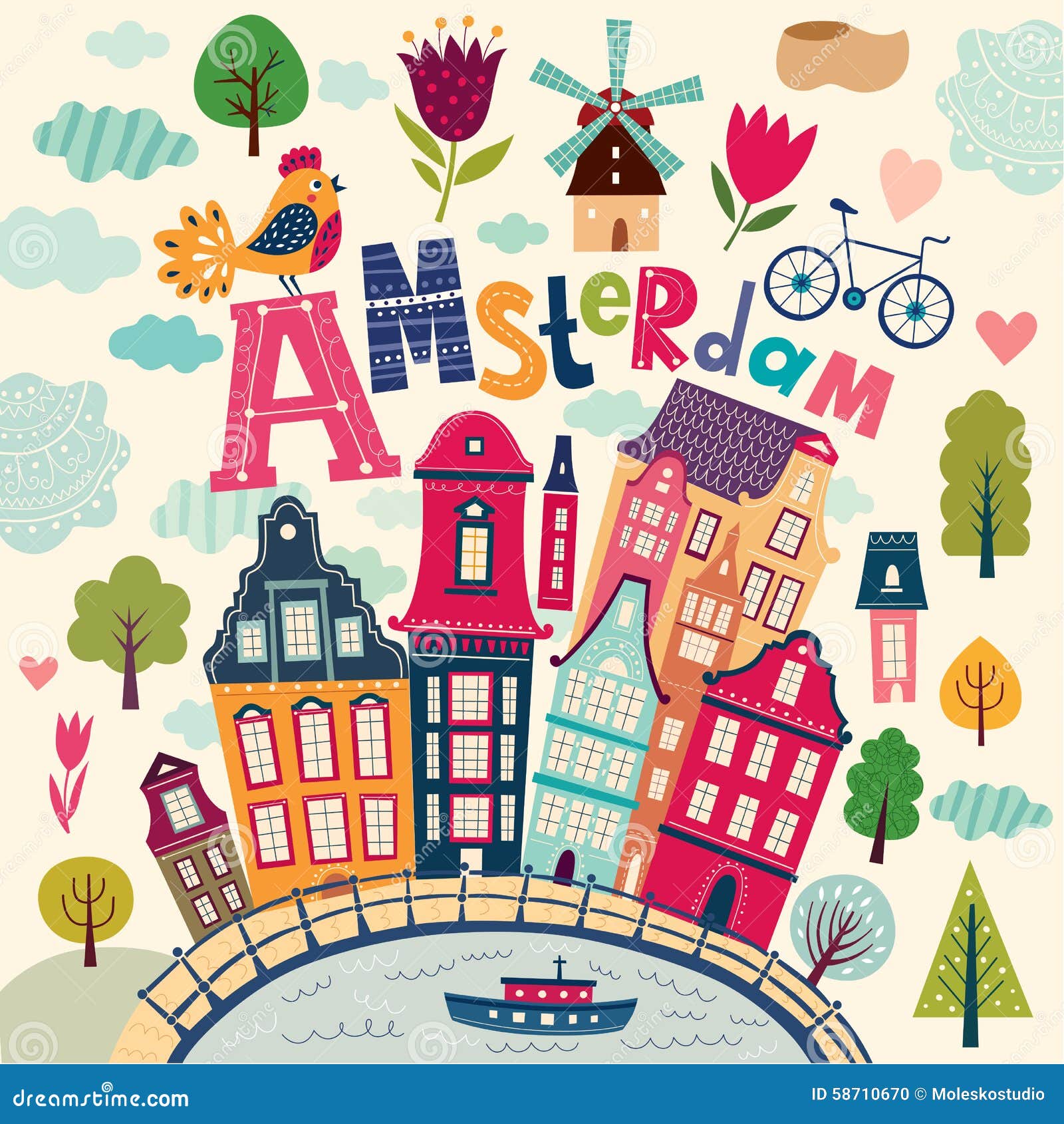 Simboli di Amsterdam illustrazione vettoriale. Illustrazione di ...