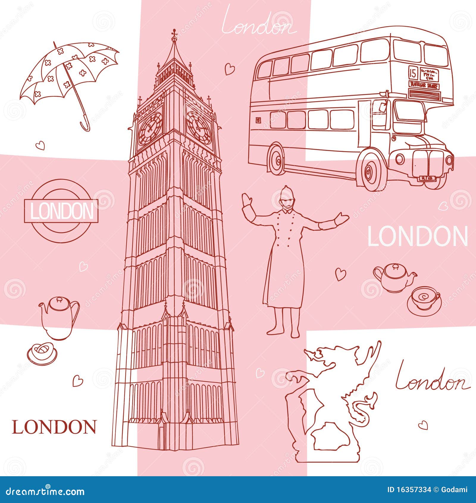 Simboli di Londra illustrazione vettoriale. Illustrazione di pioggia ...