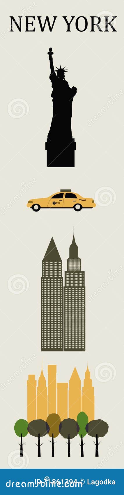 Simboli di New York. illustrazione vettoriale. Illustrazione di ...