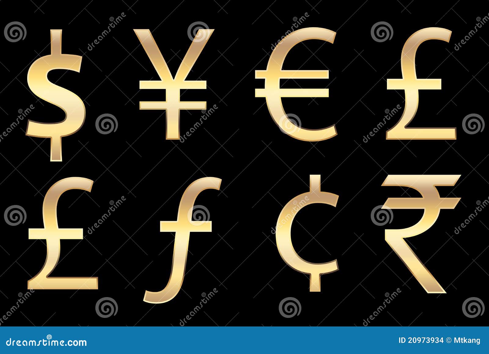 Simboli di valute in oro illustrazione di stock. Illustrazione di ...