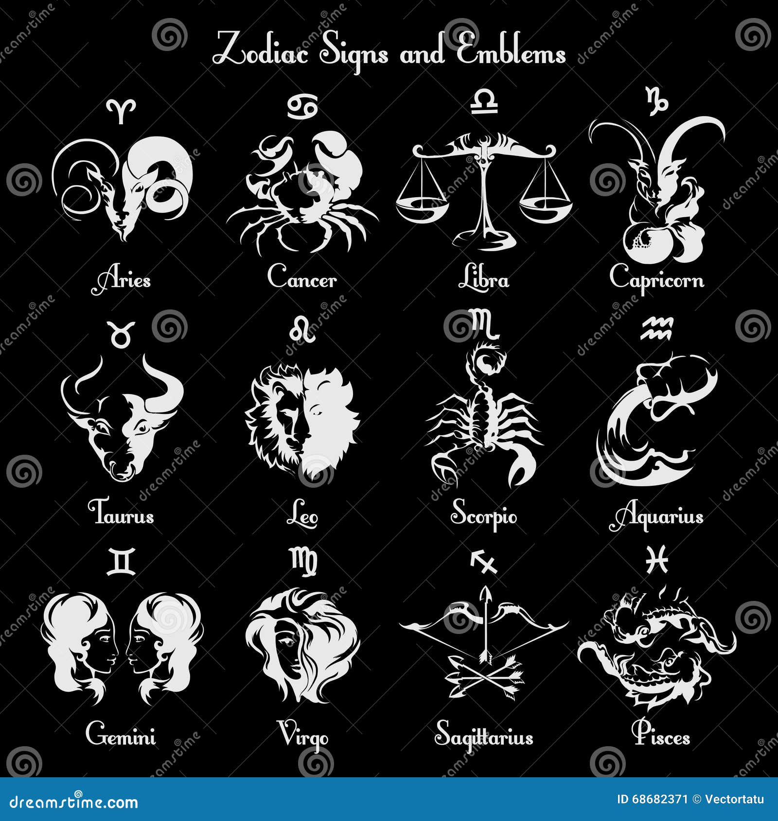 Simboli E Segni Dello Zodiaco Illustrazione Vettoriale - Illustrazione ...