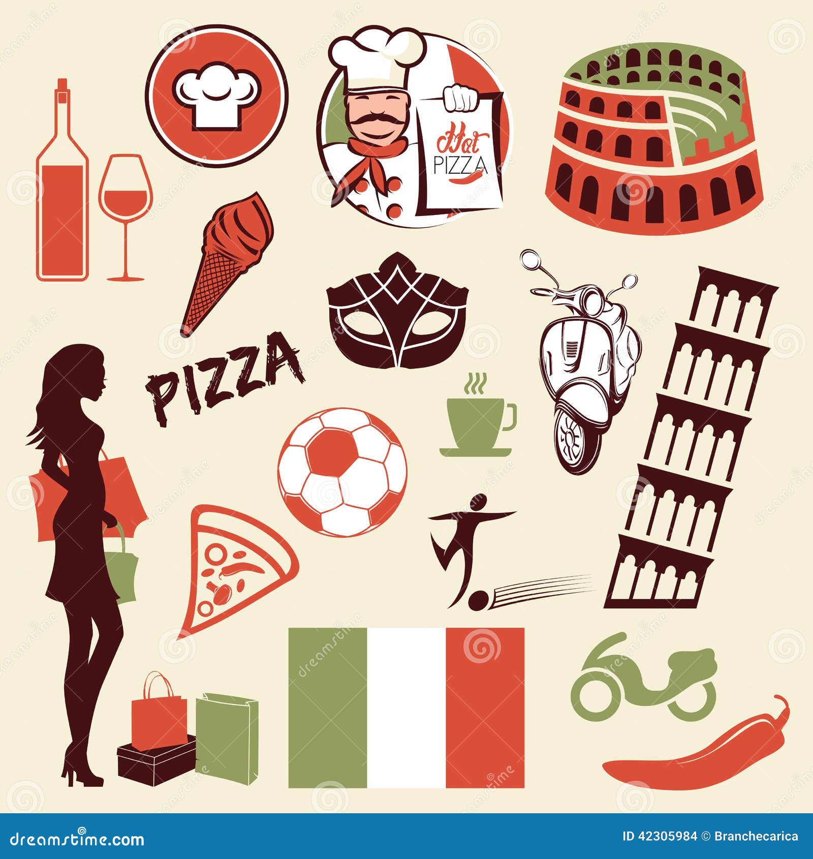 Simboli italiani illustrazione vettoriale. Immagine di icone - 42305984