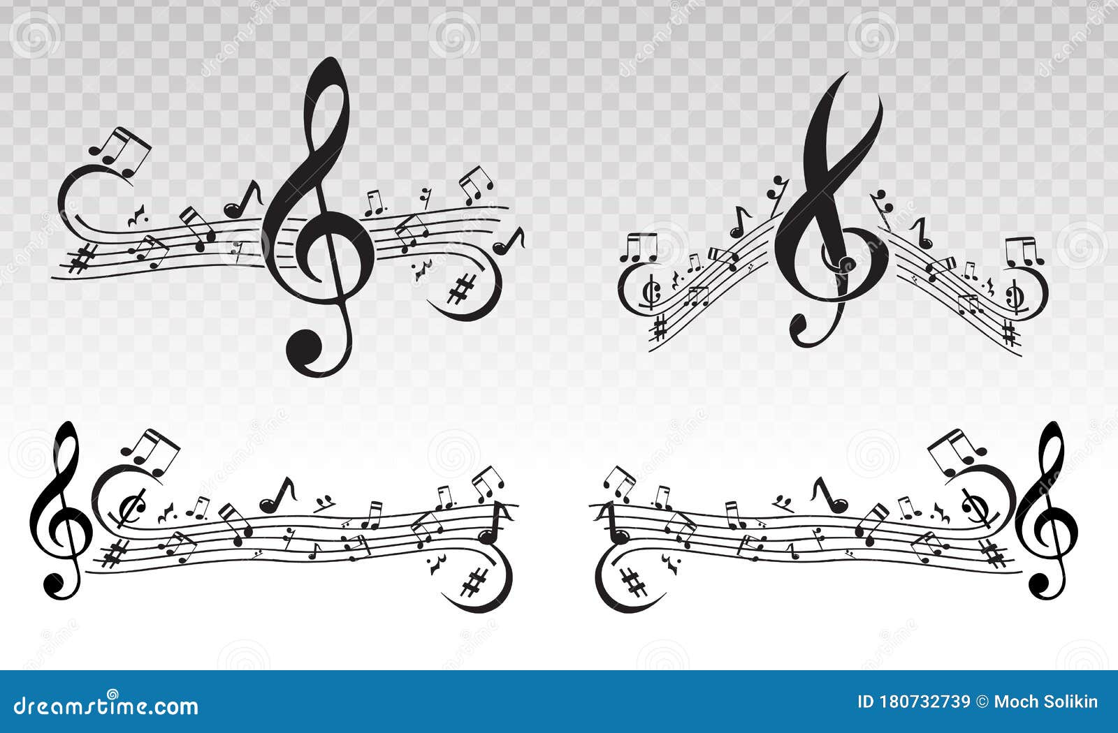 Simboli Musicali O Note Musicali Su Sfondo Trasparente Illustrazione ...