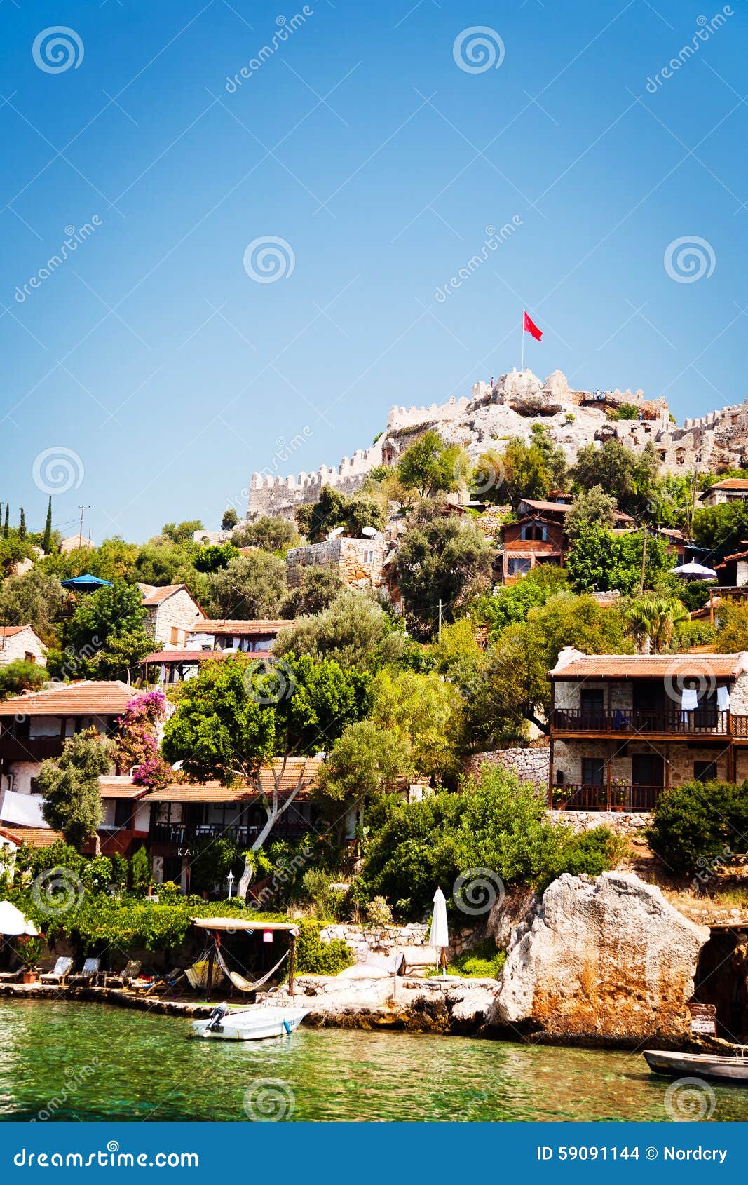 Simena Island with Old Fort, Kekova Stock Photo - Image of hotel ...