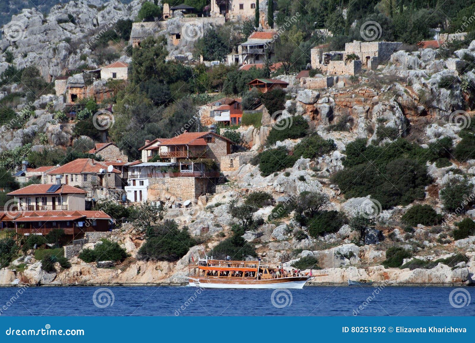 Simena Kale Resort on the Ancient Island Stock Photo - Image of people ...