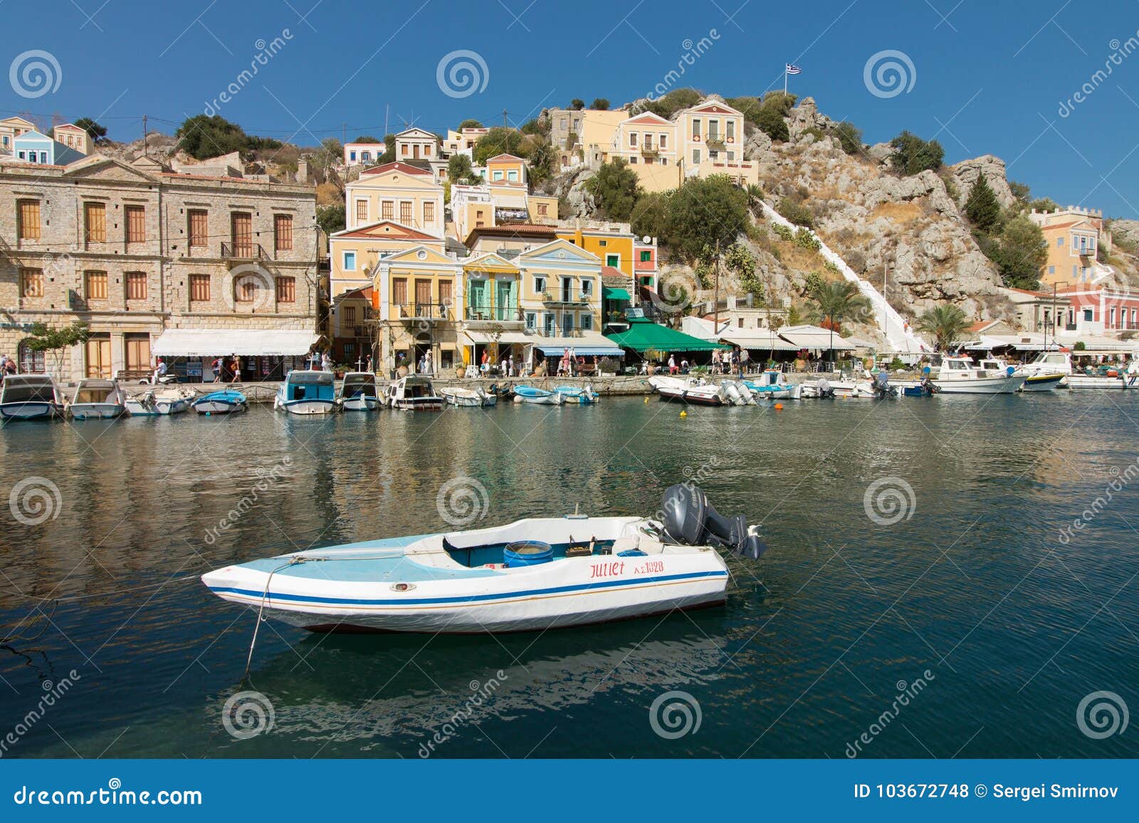 Simi island harbour editorial stock photo. Image of holidays - 103672748