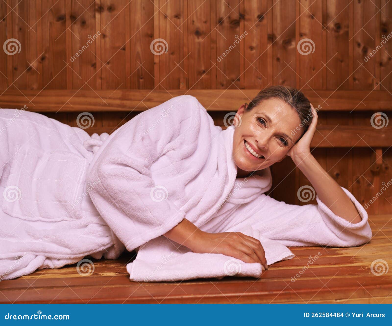 Simmering Down in the Sauna. a Mature Woman in a Sauna. Stock Photo ...