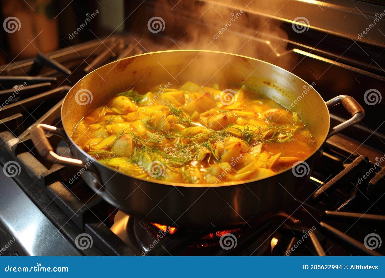 A Simmering Pot of Curry on the Stove Stock Illustration - Illustration ...