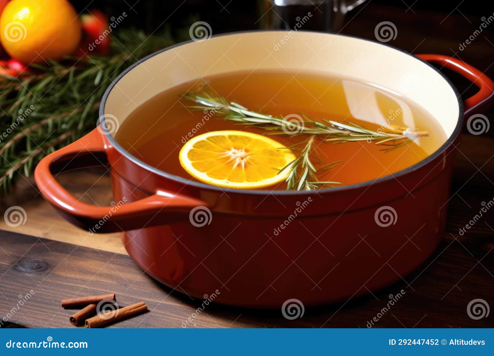 Simmering Pot of Mulled Cider with Lid Partially Opened Stock Photo ...