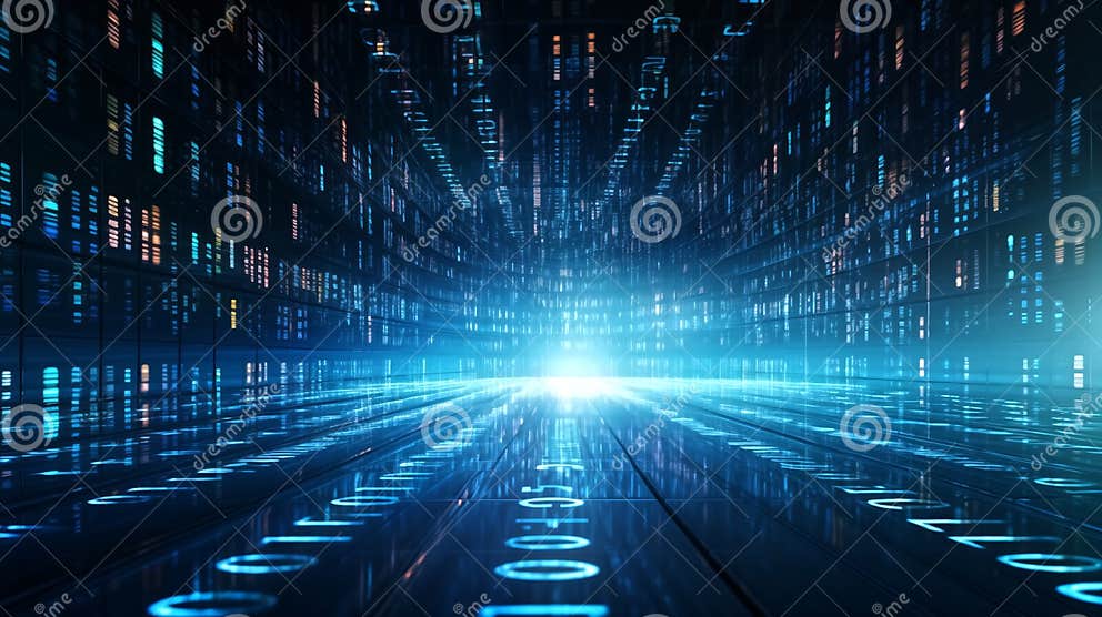 Simmetry of Digital Binary Code Matrix Background - 3D Rendering Stock Illustration ...