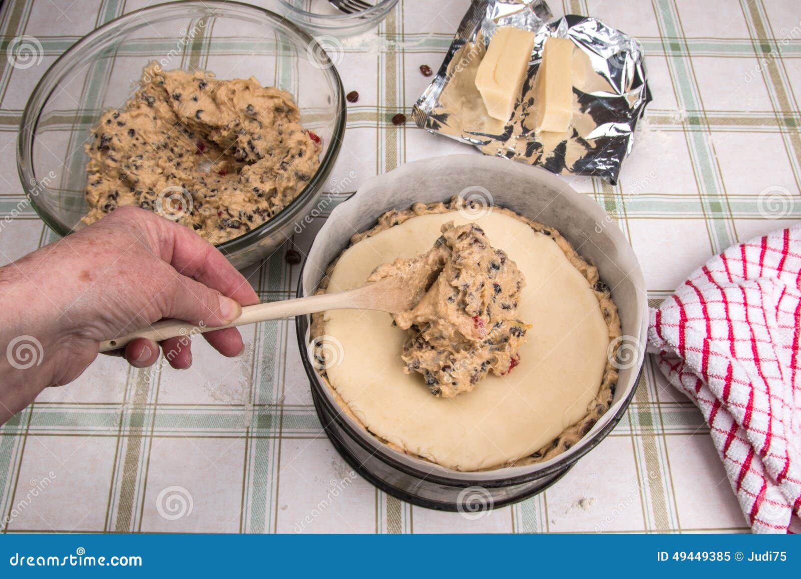 Simnel Cake Traditional British Easter Cake, Hand Adding More Cake ...