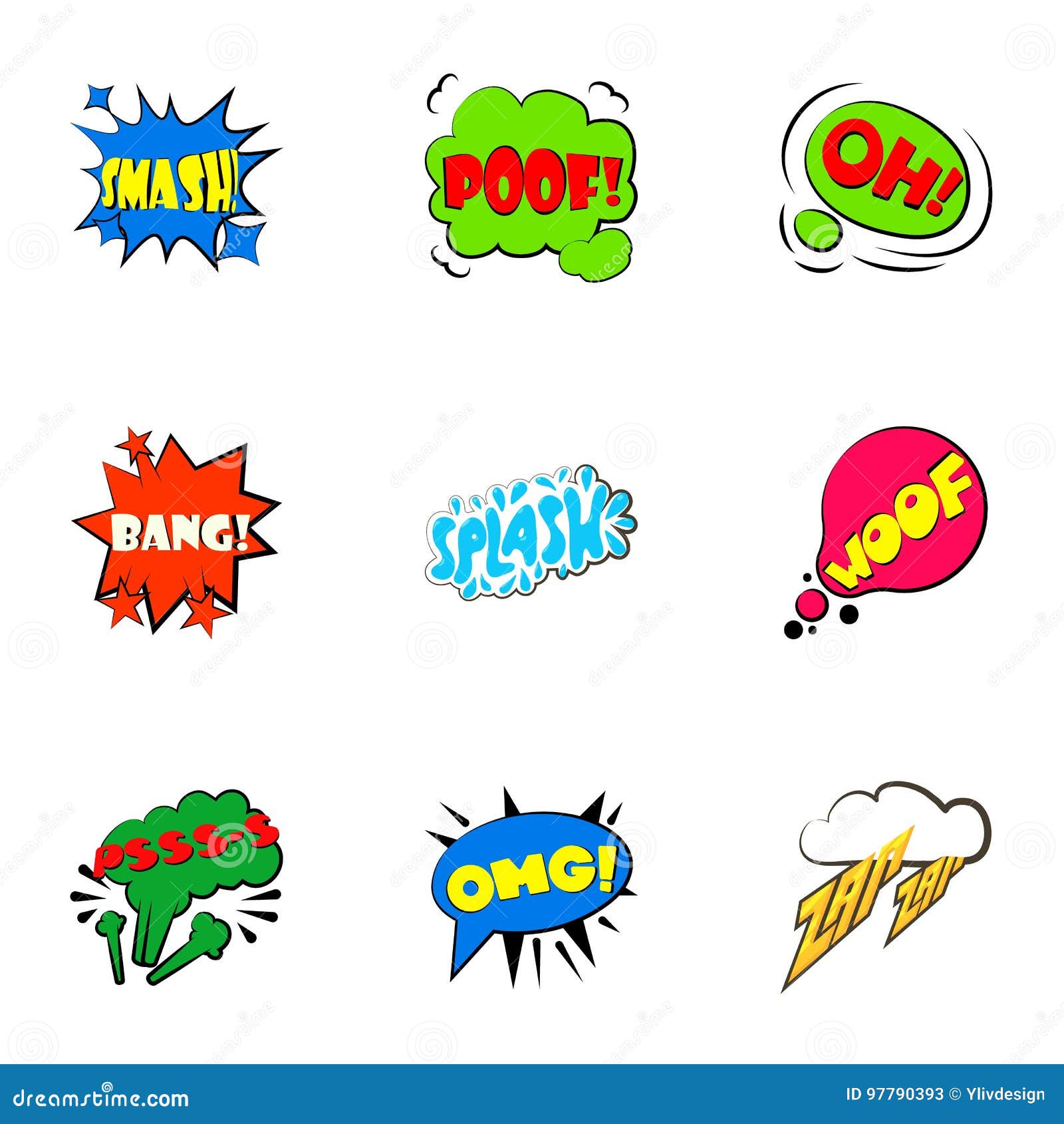 Simple Abbreviations Speech Bubbles Icons Set Stock Vector ...