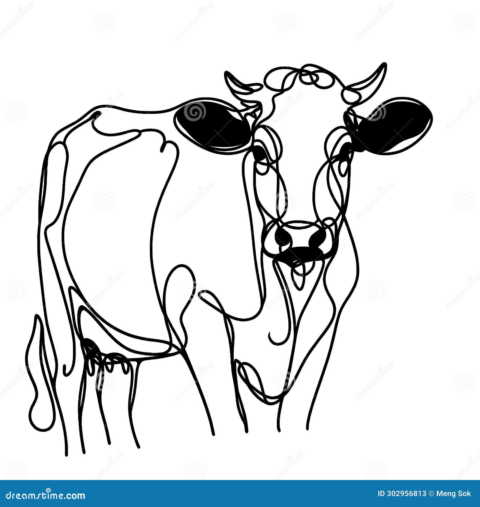 A Simple and Abstract Line Drawing of a Cow on White Background. Stock ...