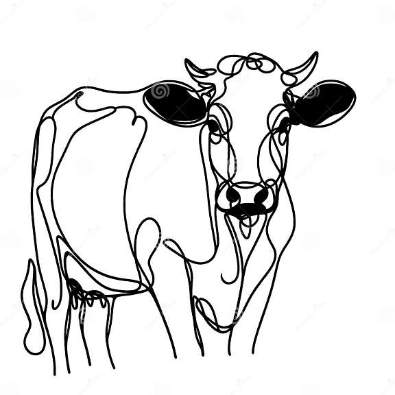 A Simple and Abstract Line Drawing of a Cow on White Background. Stock ...