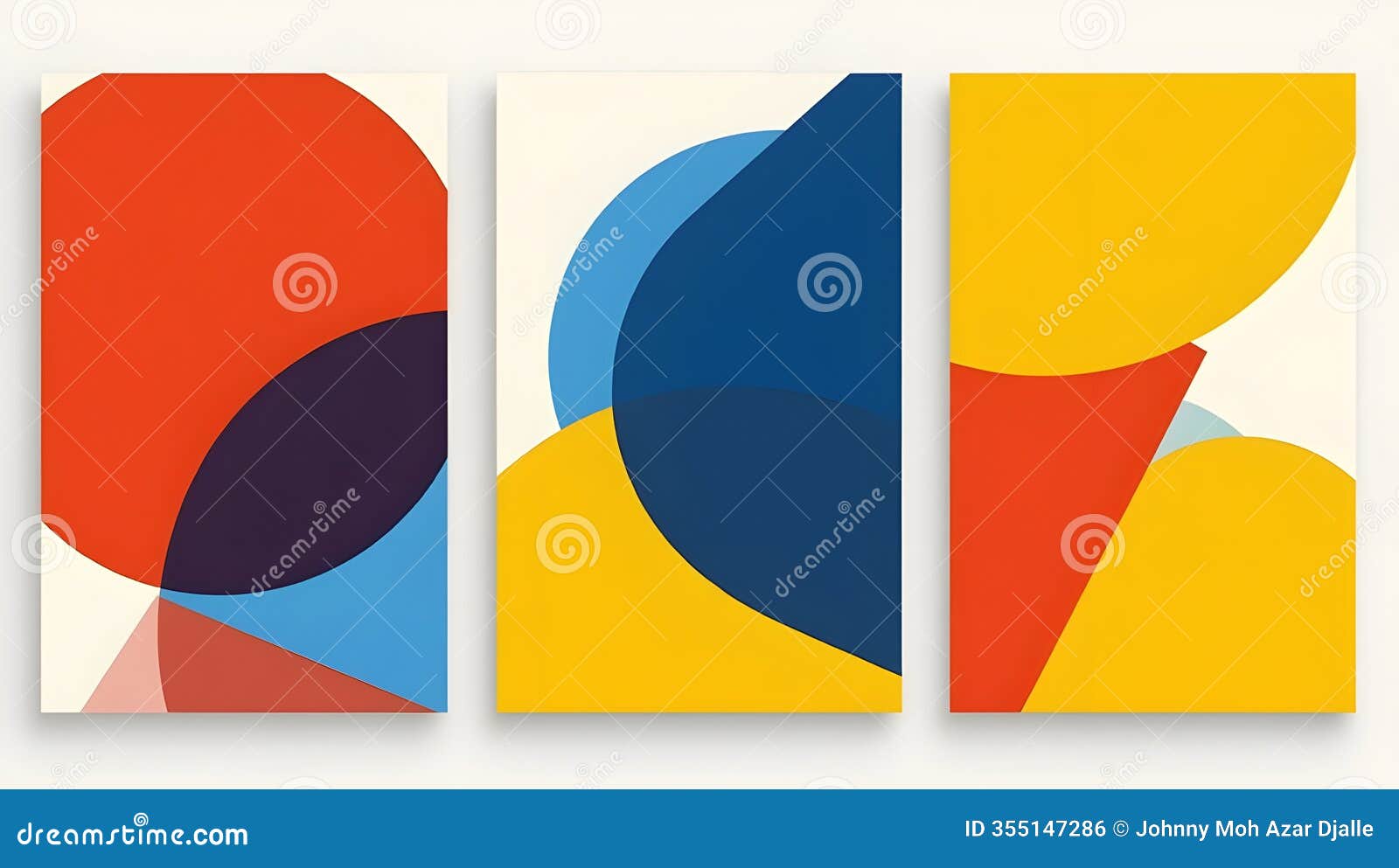 Simple Abstract Posters with Bold Overlapping Shapes in Primary Colors ...