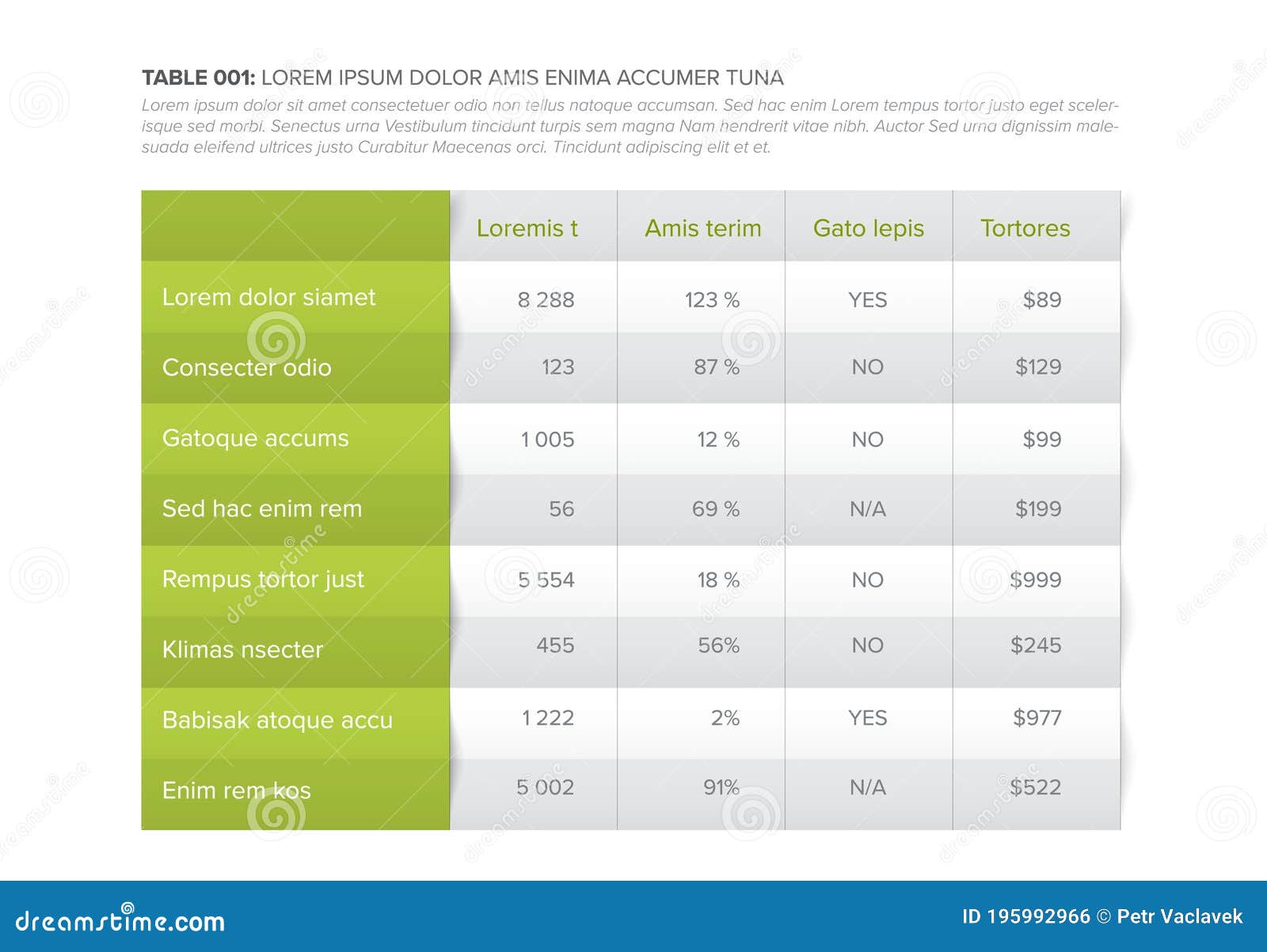 Simple Accordion Stylized Data Table Layout Template Vector ...