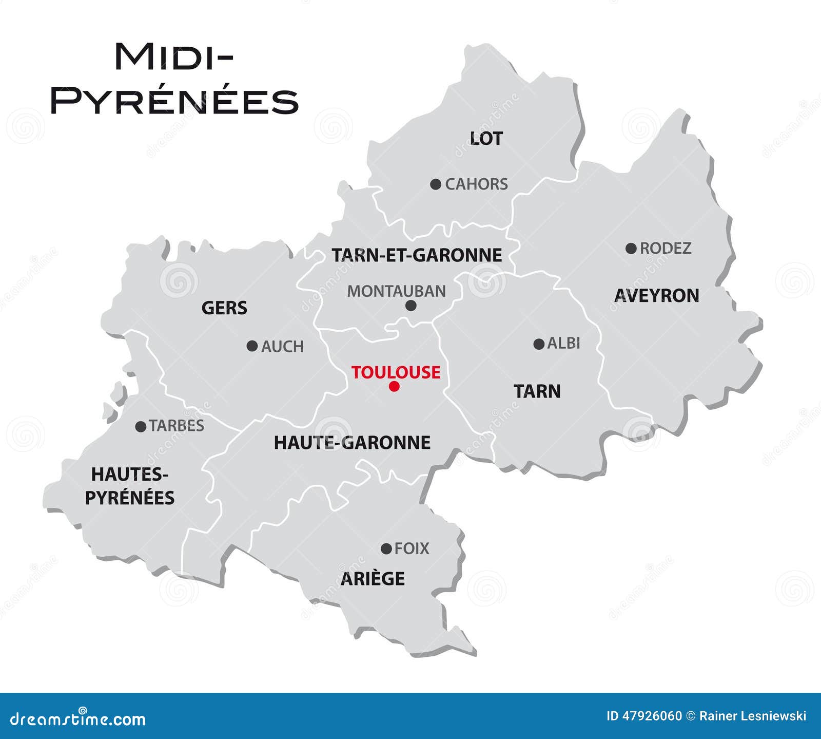 Simple Administrative Map Midi-Pyrenees Stock Illustration ...