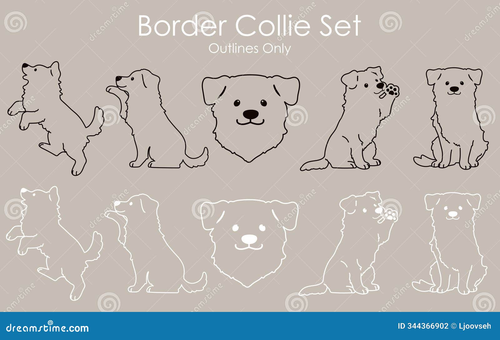 Simple and Adorable Border Collie Line Art Set Stock Illustration ...