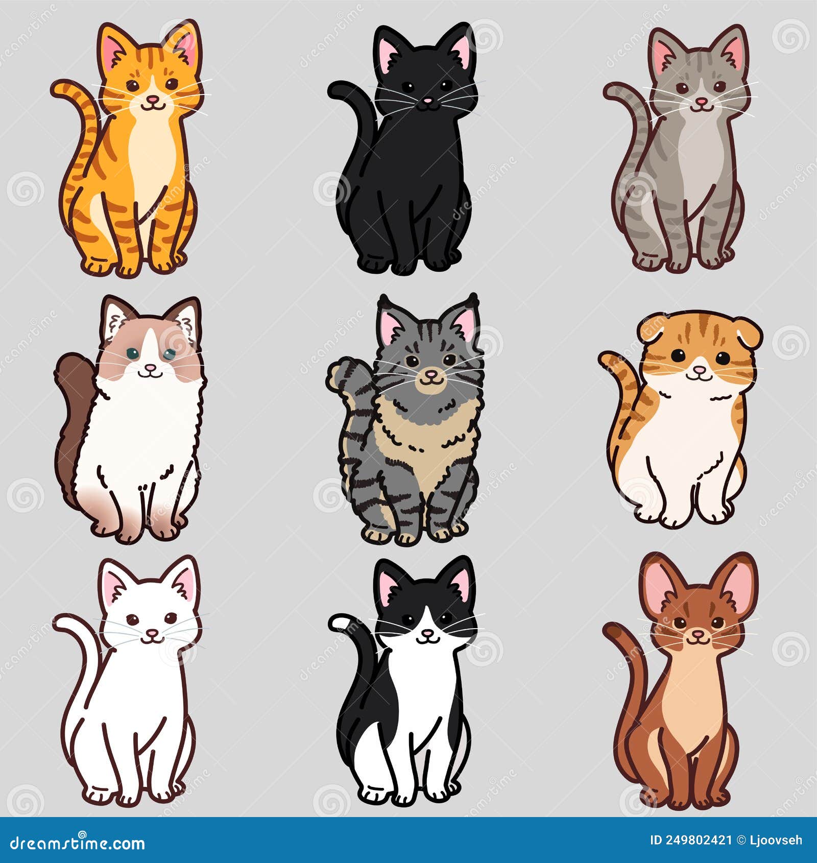 Simple and Adorable Cats Sitting in Front View Set Stock Vector ...