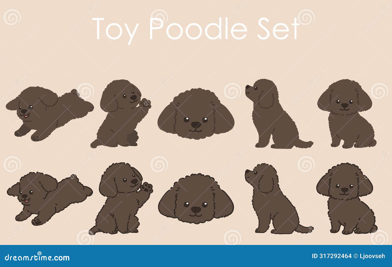Simple and Adorable Dark Brown Toy Poodle Illustrations Set Stock ...