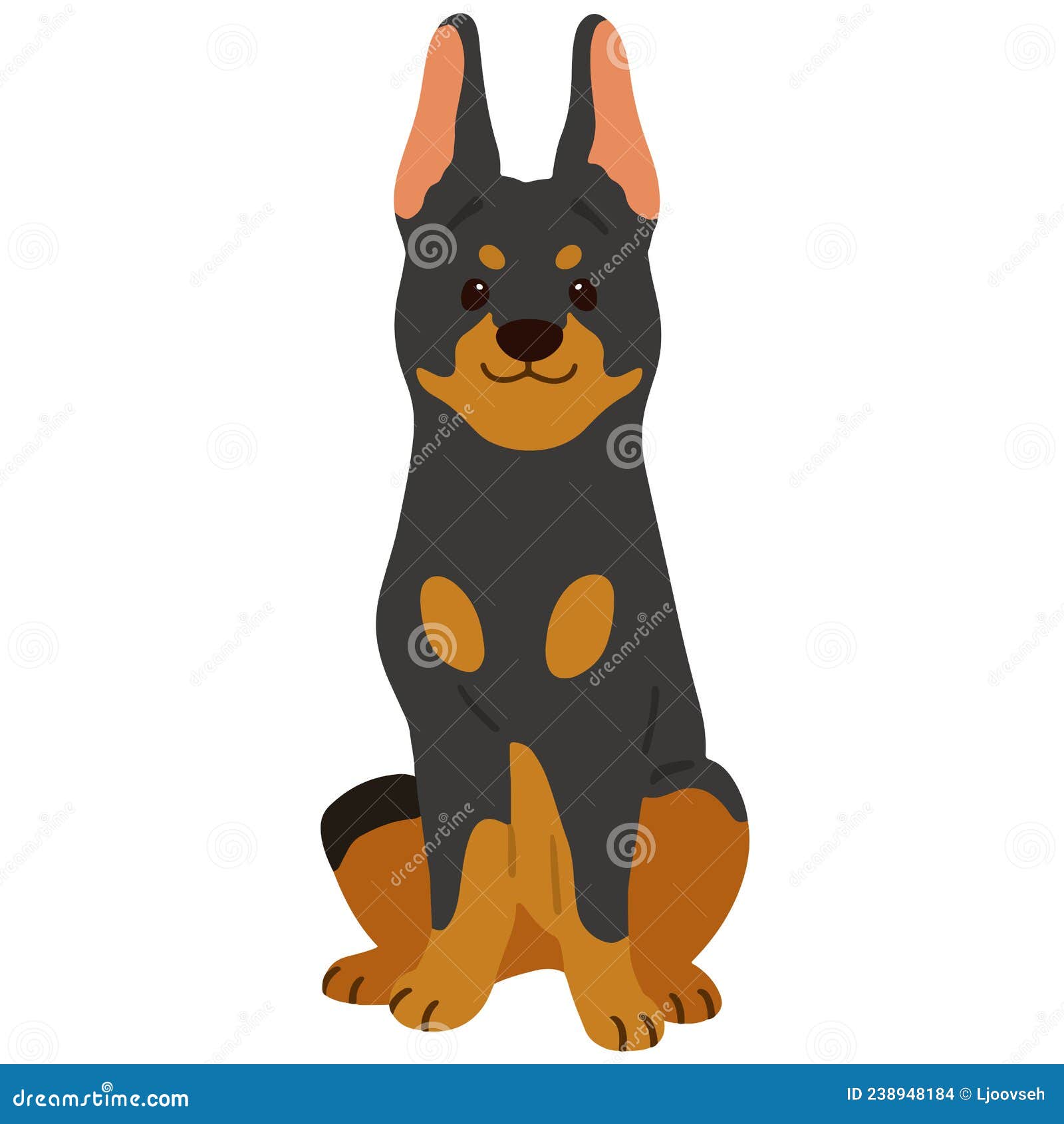 Simple and Adorable Flat Colored Illustration of Doberman Pinscher ...
