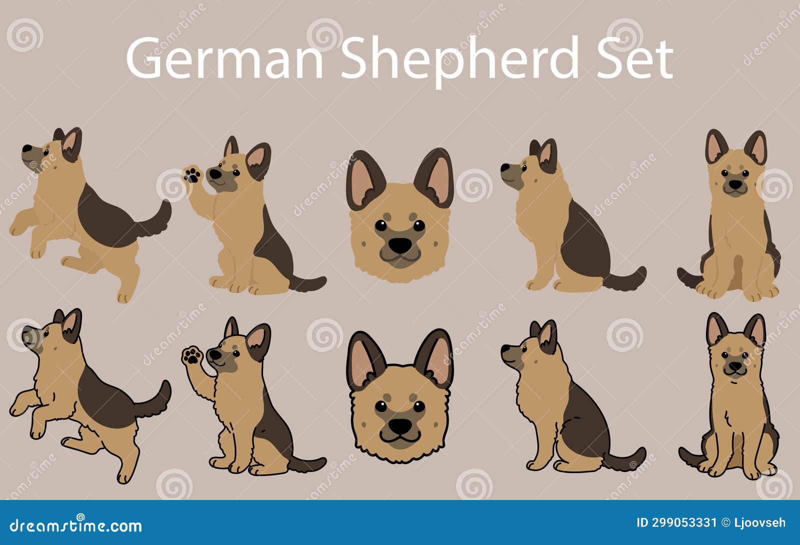 Simple and Adorable German Shepherd Illustrations Set Stock Vector ...