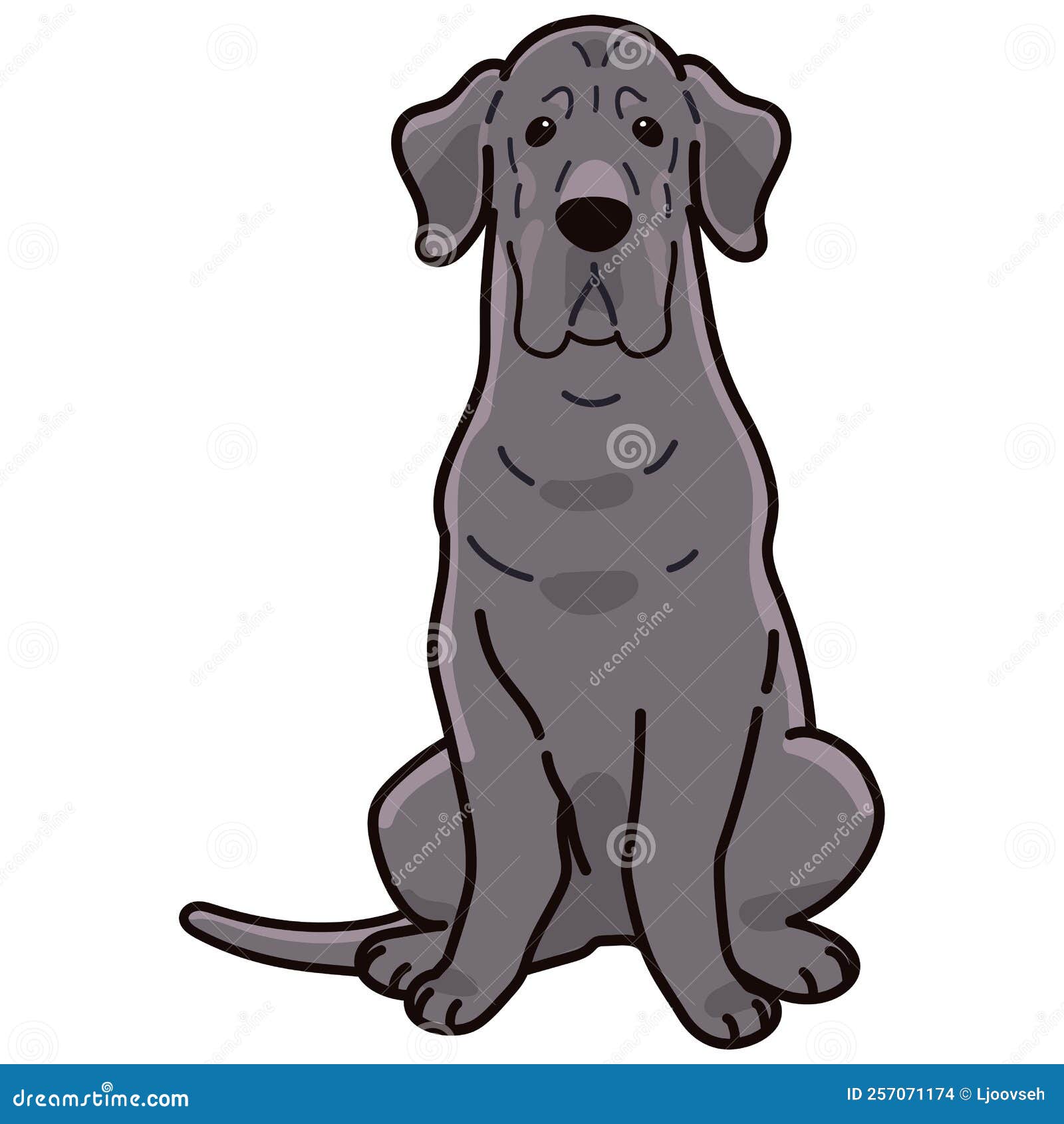 Simple and Adorable Great Dane Illustration Sitting in Front View Stock ...
