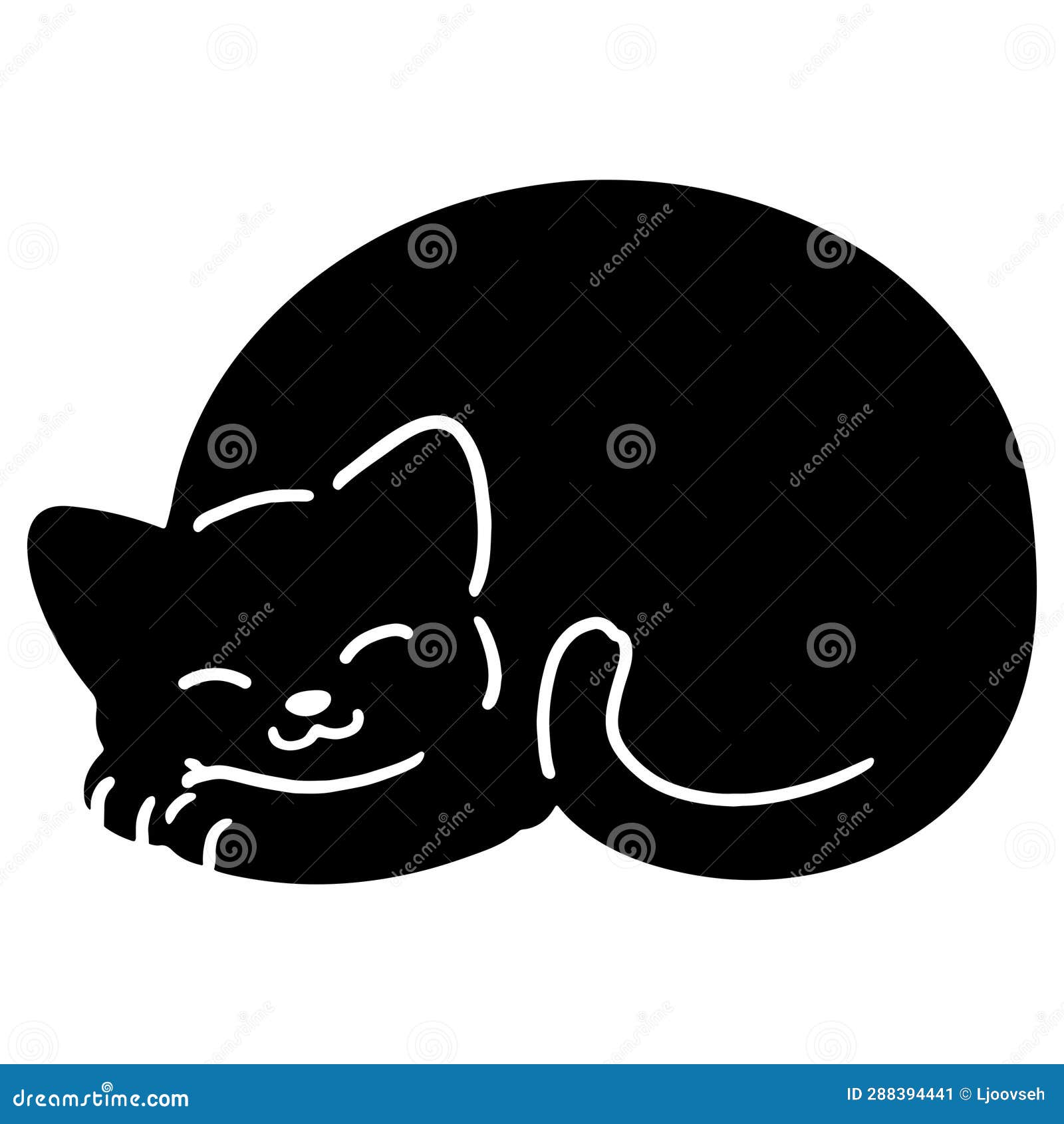 Sleeping Black Cat Outline