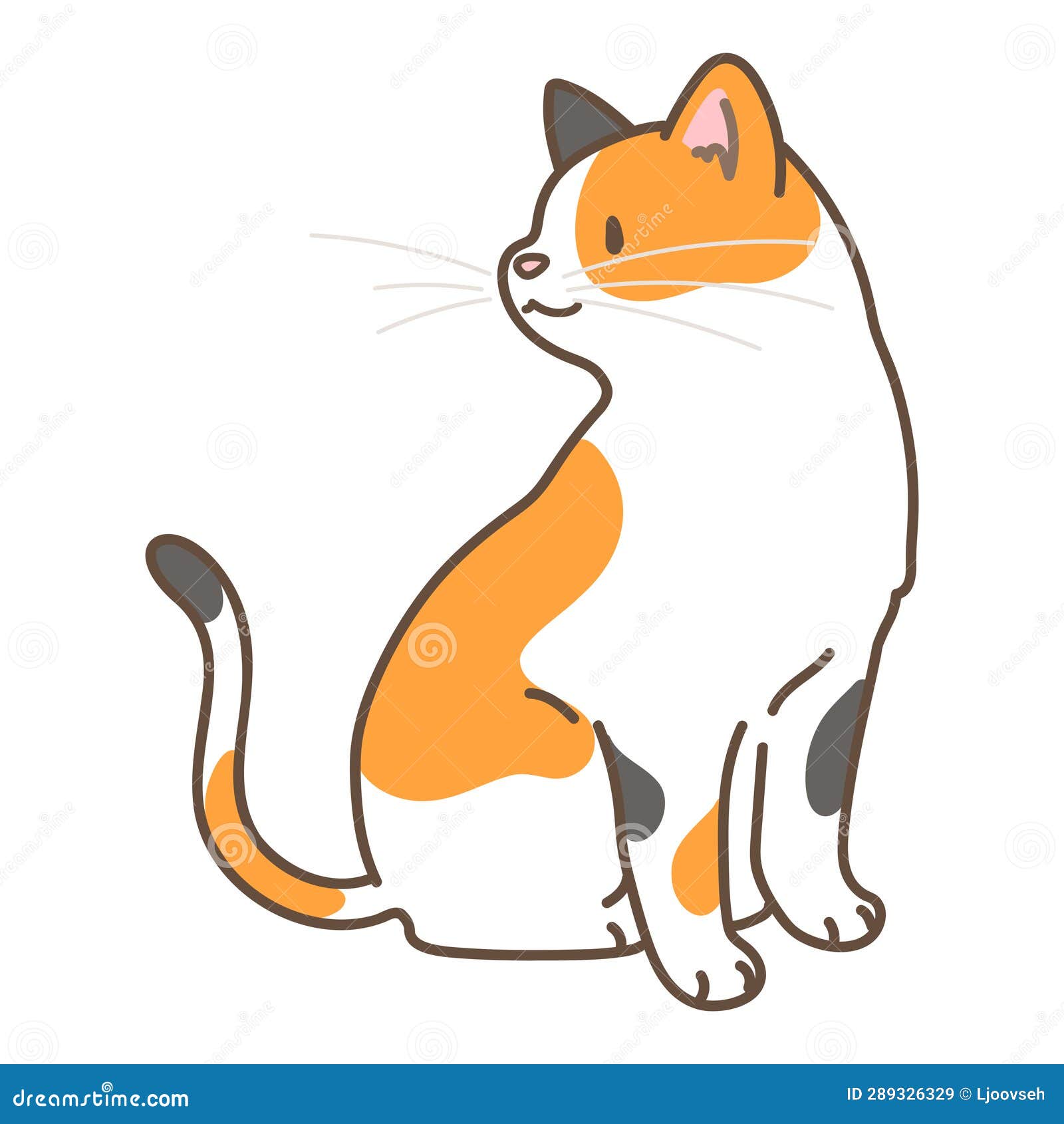 Simple and Adorable Illustration of Calico Cat Sitting Looking Sideways ...