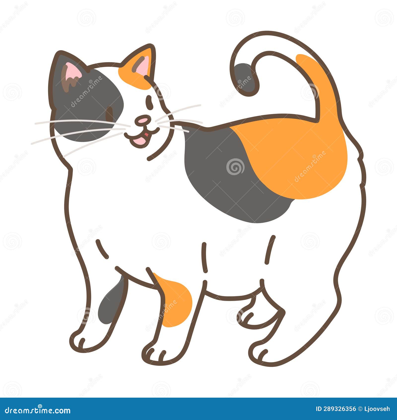 Simple and Adorable Illustration of Happy Calico Cat Talking Stock ...