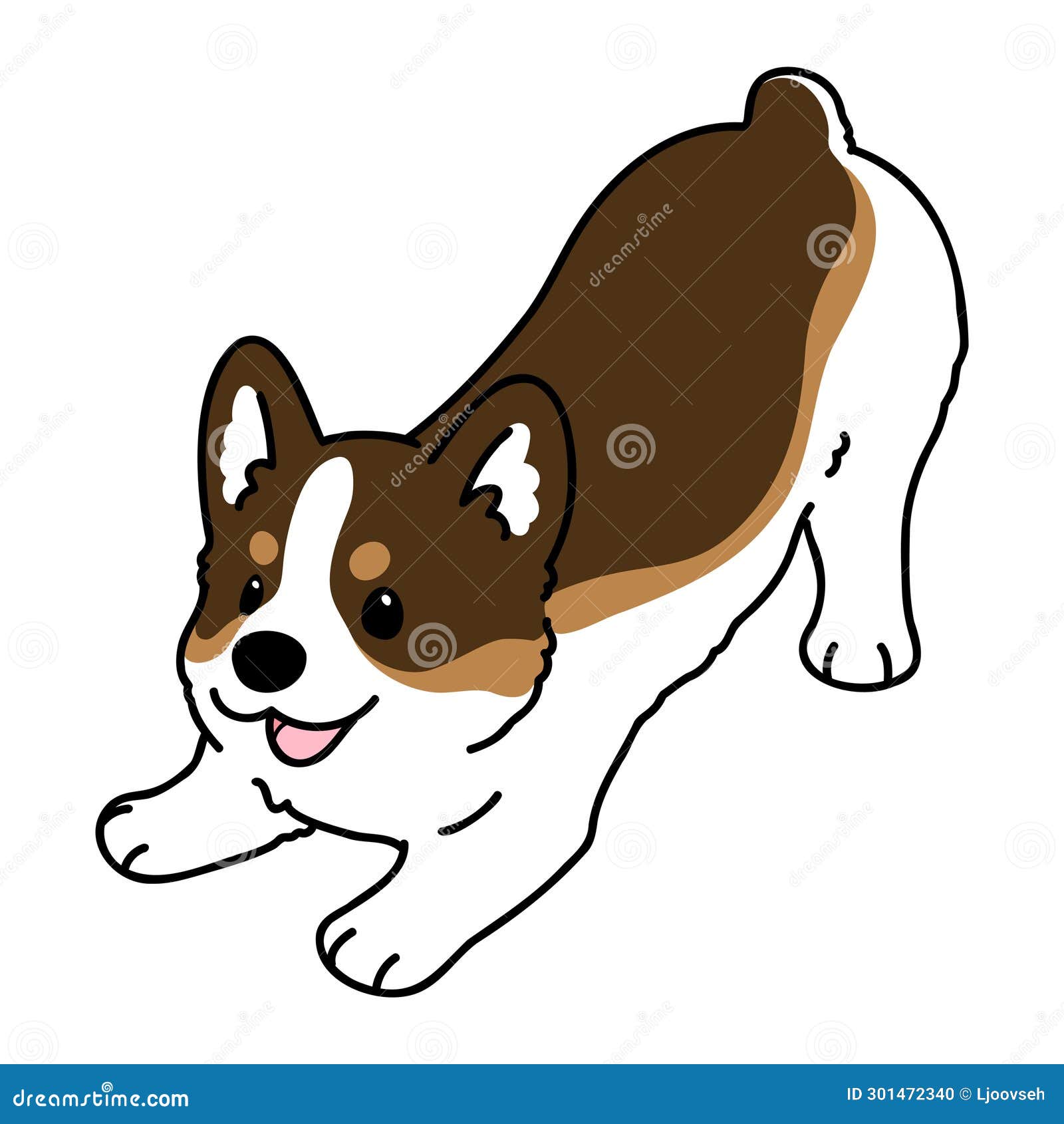 Simple and Adorable Illustration of Tri Colored Corgi Being Playful ...