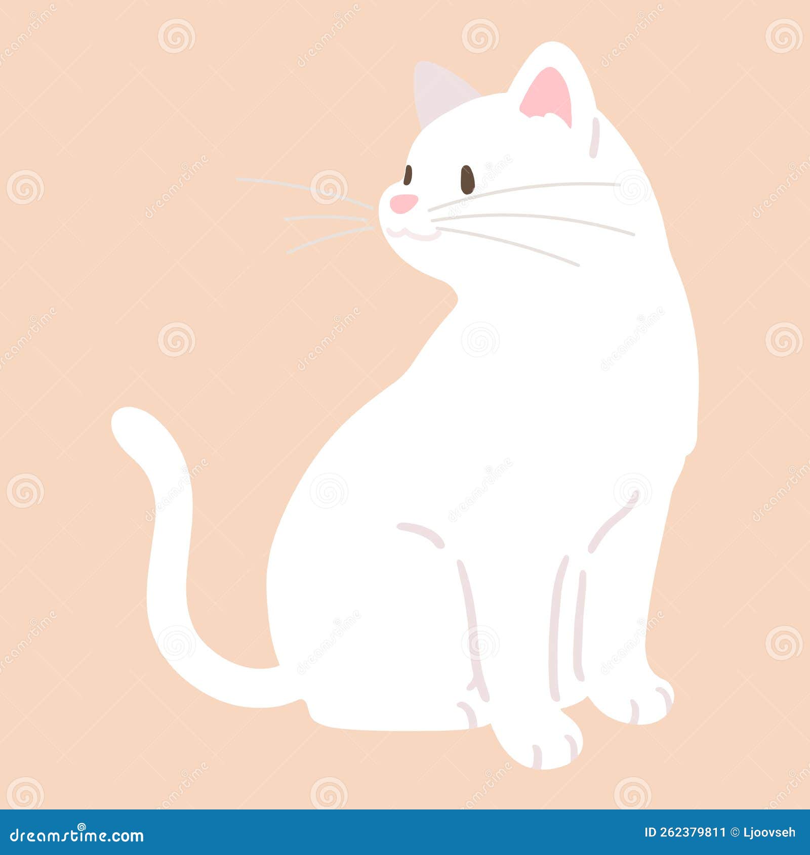 Simple and Adorable Illustration of White Cat Sitting Looking Sideways ...