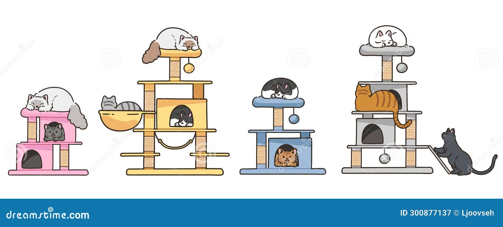 Simple and Adorable Illustrations of Cats on Cat Towers Stock Vector ...