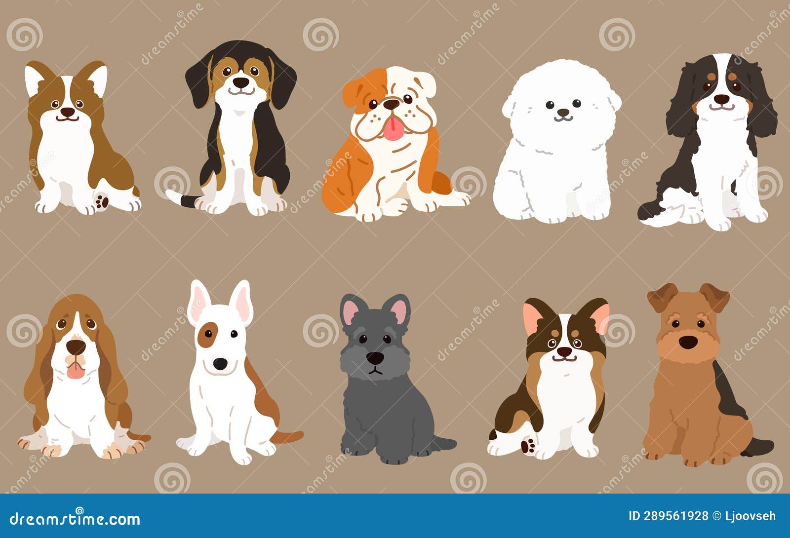 Simple and Adorable Illustrations of Friendly Medium Sized Dogs Flat ...