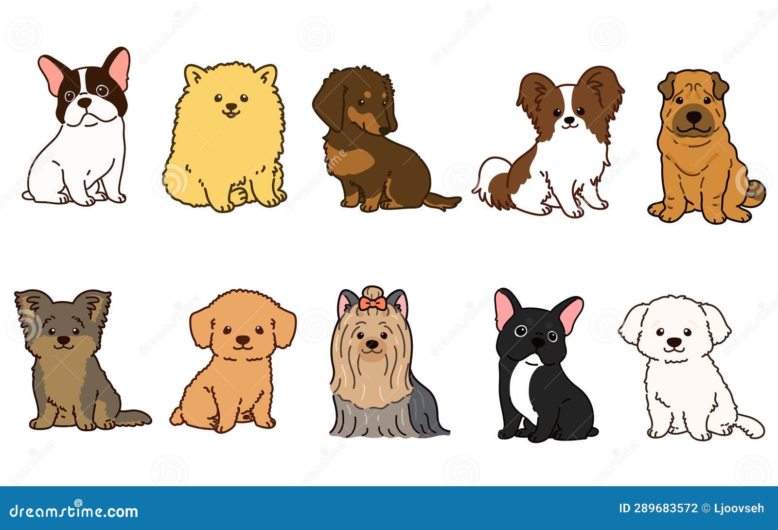 Simple and Adorable Illustrations of Friendly Small Dogs Outlined Stock ...