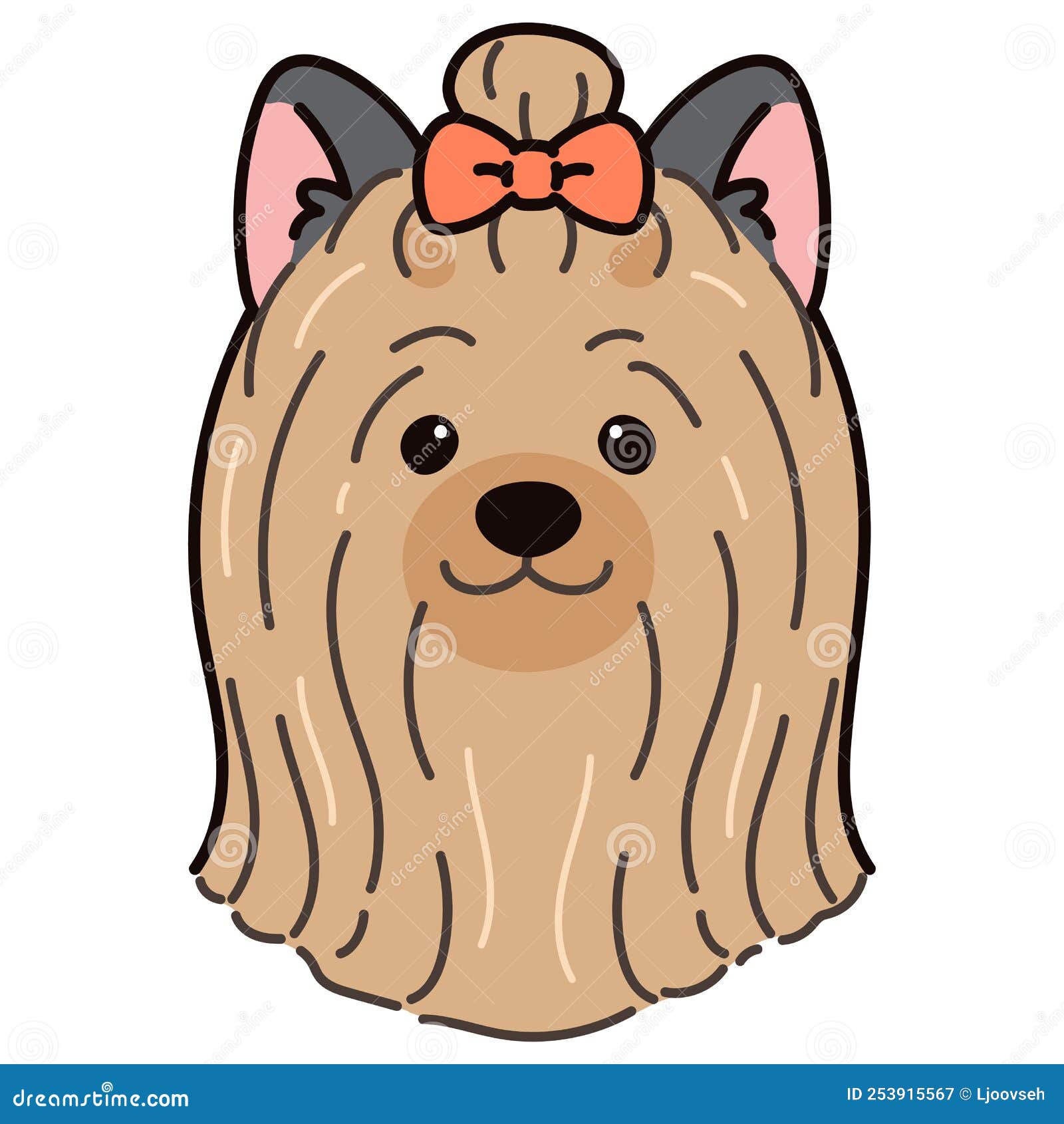 Simple and Adorable Long Haired Yorkshire Terrier Illustration Front ...