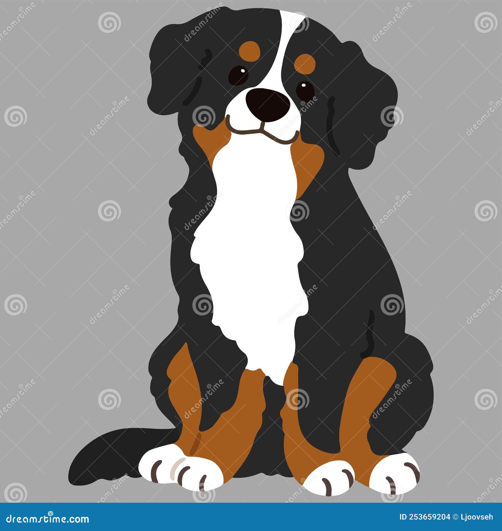 Simple and Adorable Mountain Dog Illustration Sitting in Front View ...