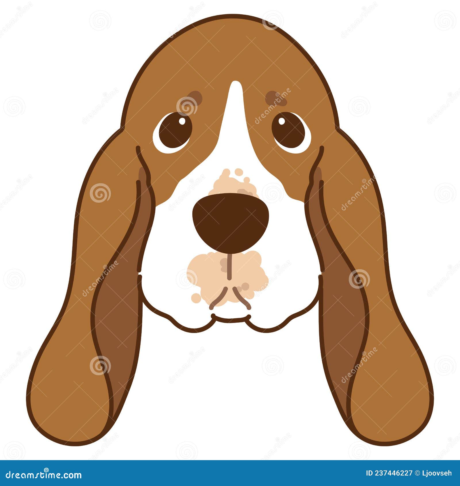 Simple and Adorable Outlined Illustration of Basset Hound Front Head ...