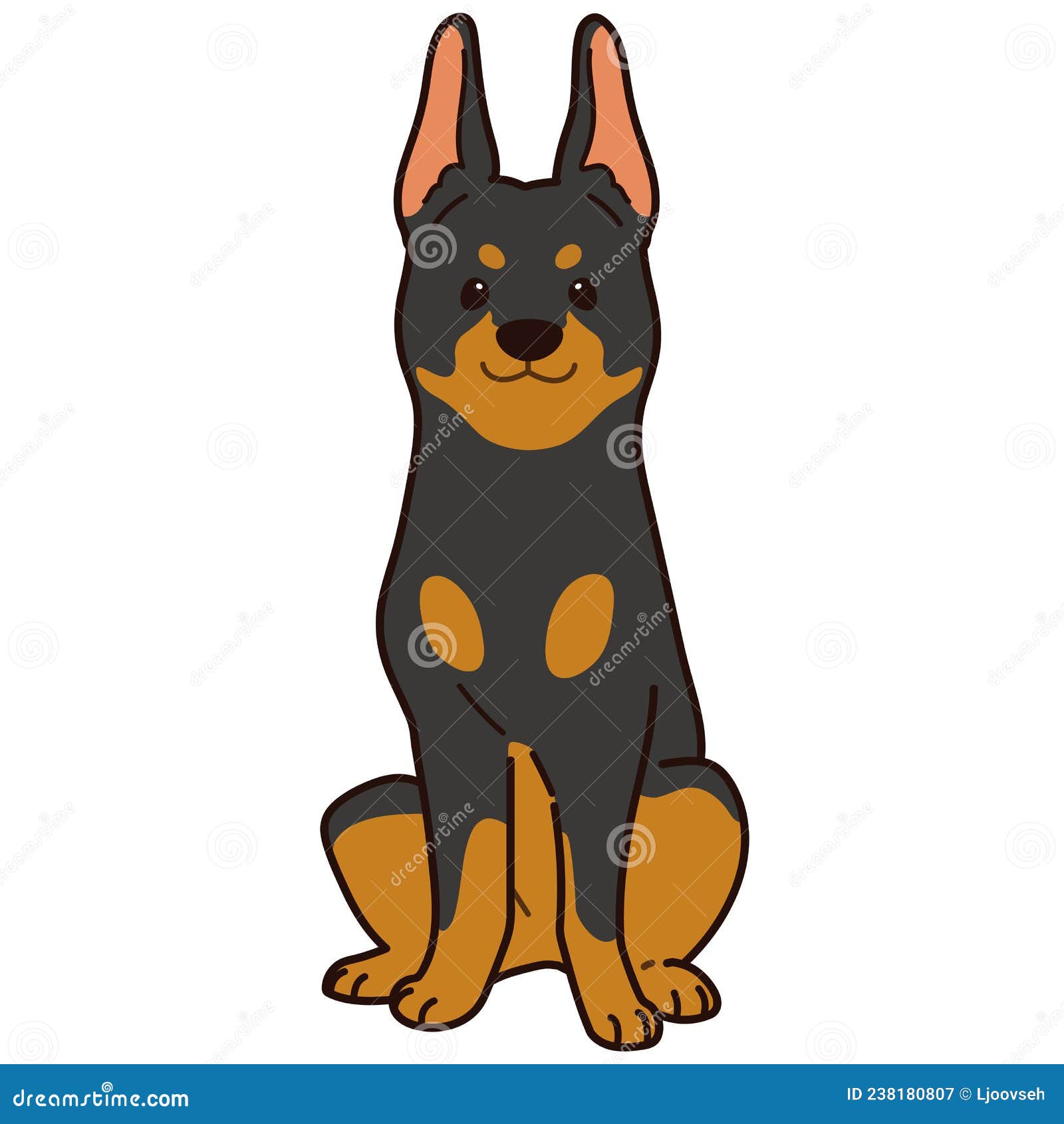 Simple and Adorable Outlined Illustration of Doberman Pinscher Sitting ...