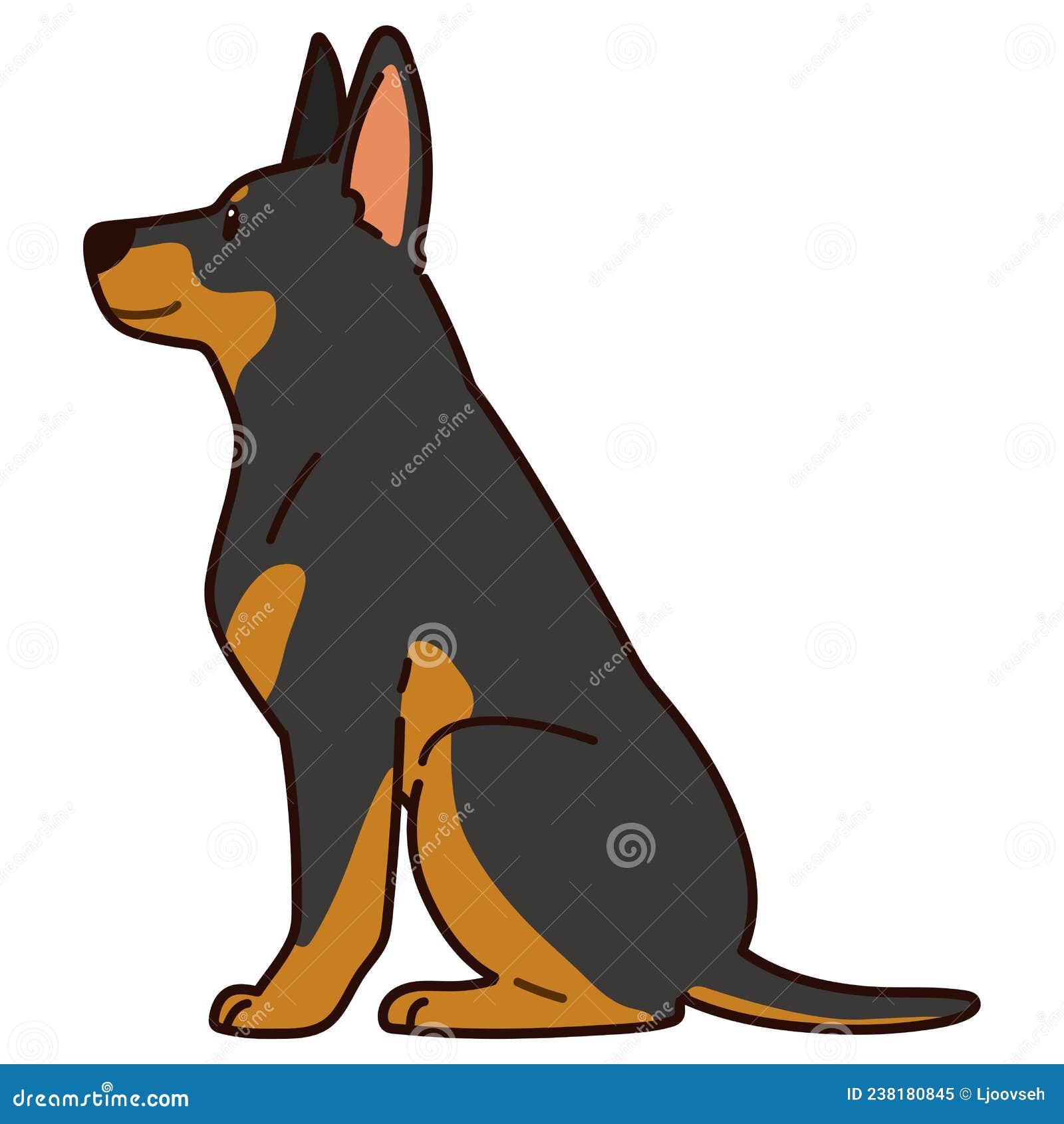Simple and Adorable Outlined Illustration of Doberman Pinscher Sitting ...