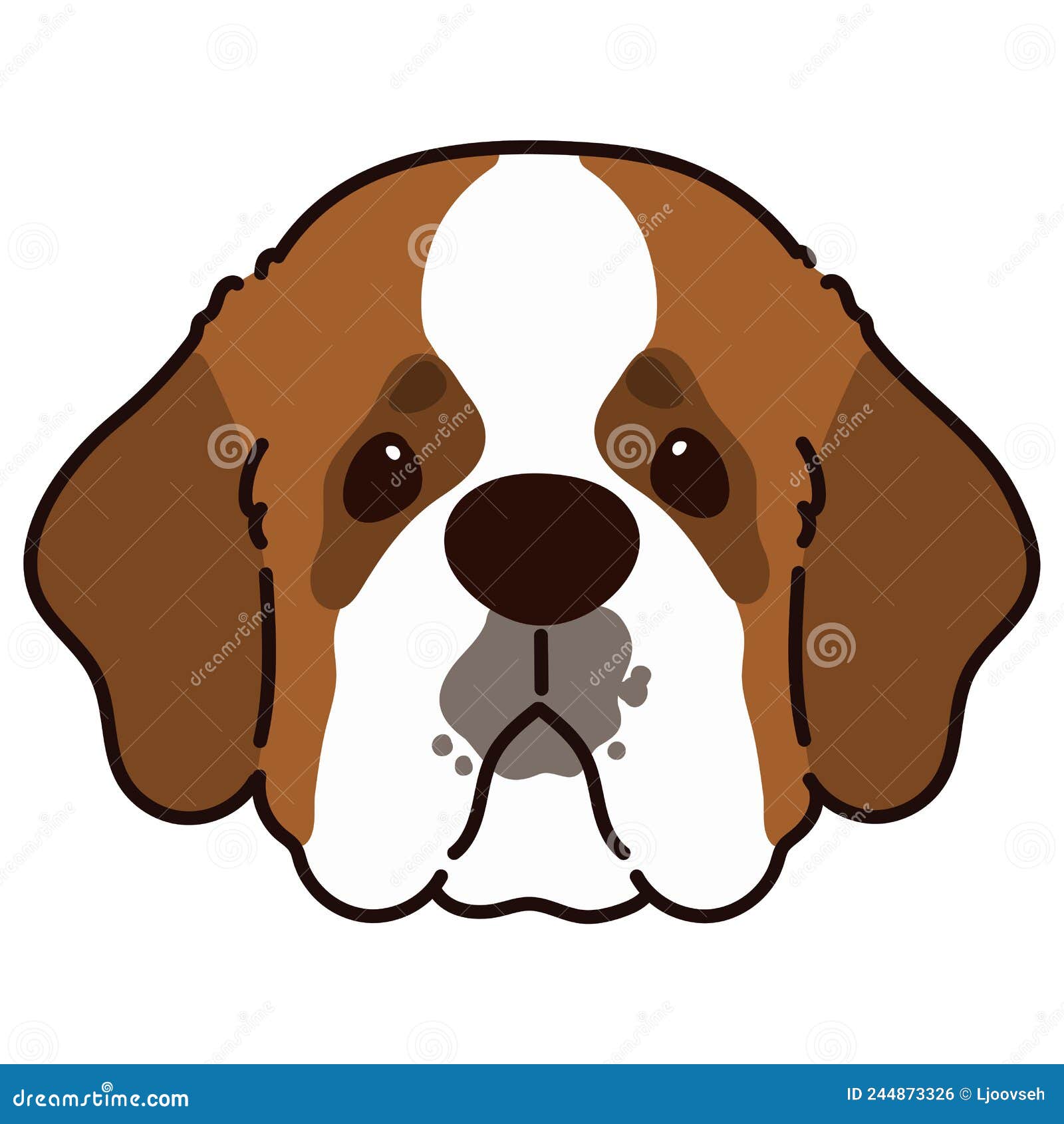 Simple and Adorable Outlined Saint Bernard Dog Illustration Front Head ...