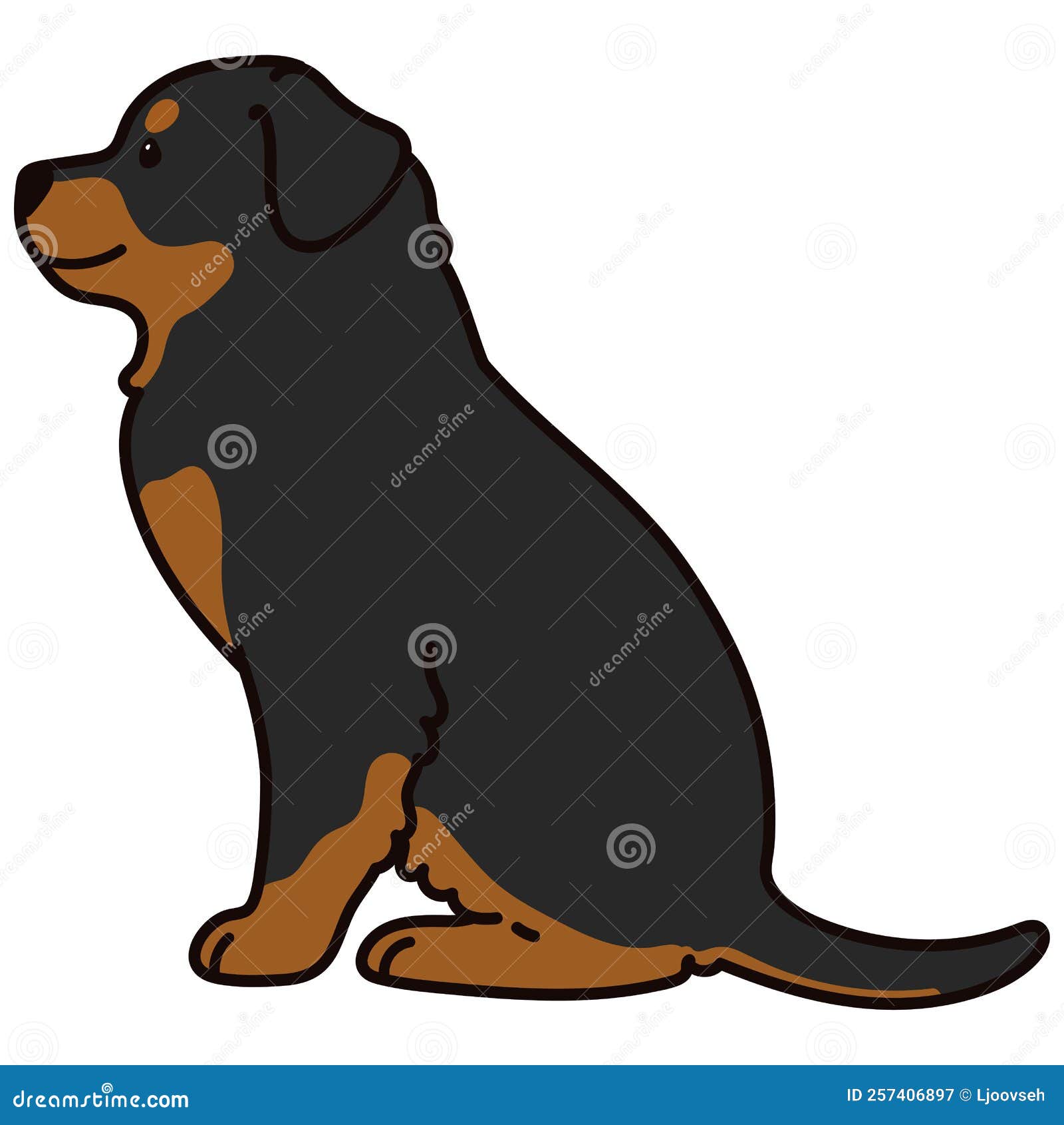Simple and Adorable Rottweiler Dog Illustration Sitting in Side View ...
