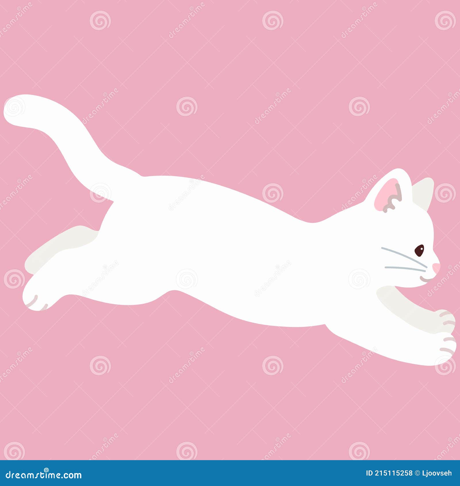 Simple and Adorable White Cat Jumping in Side View Flat Colored Stock ...