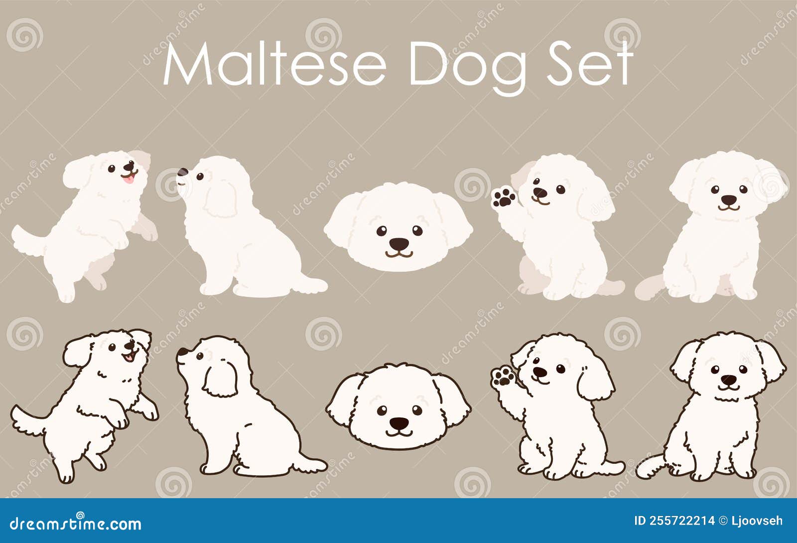 Simple and Adorable White Maltese Dog Illustrations Set Stock Vector ...