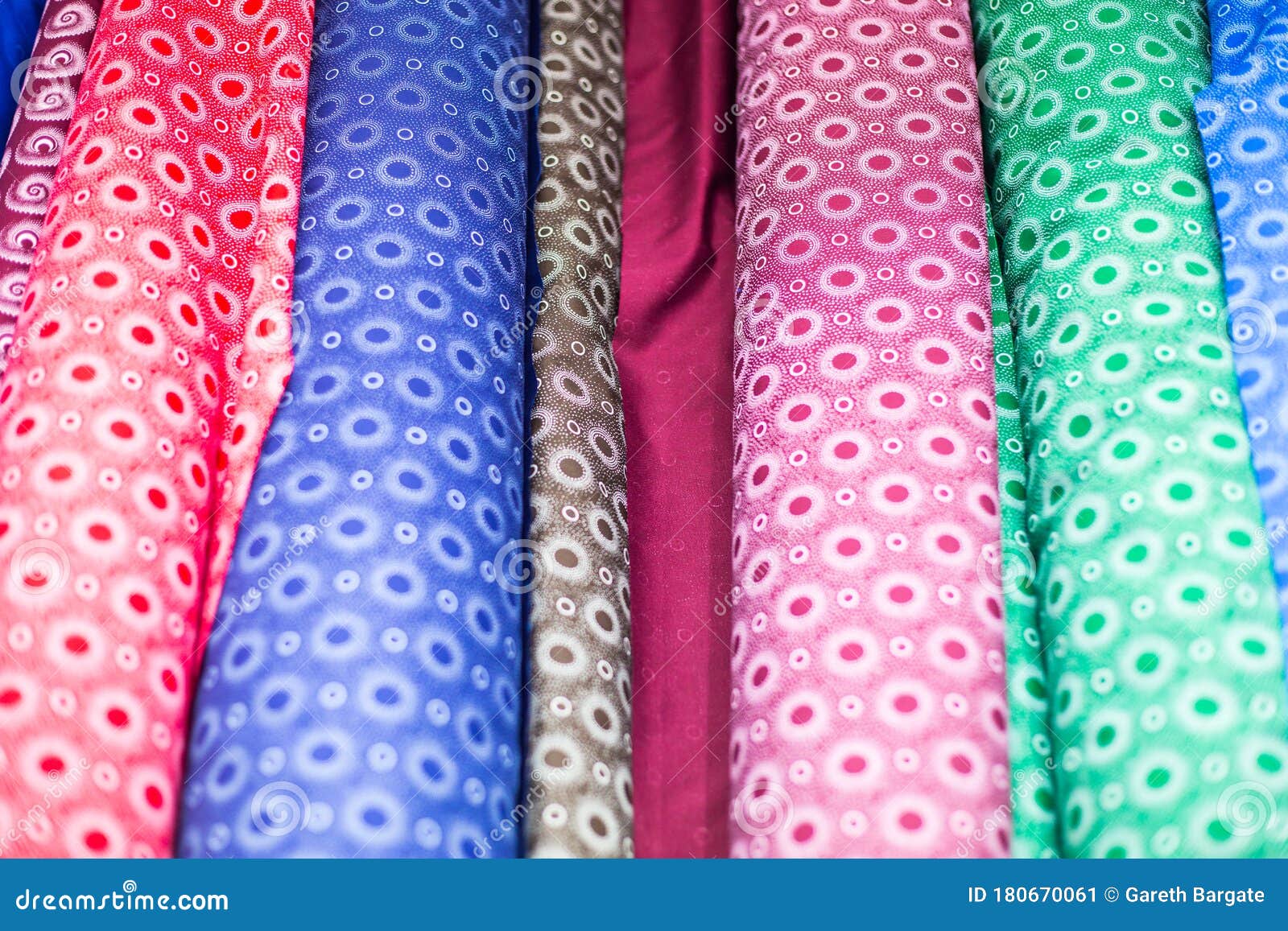 Simple African Traditional Patterns on Fabric Rolls in a Market Stock ...