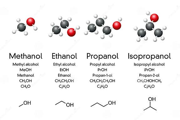 Simple Alcoholic Compounds, Molecular Models and Formulas Stock Vector ...