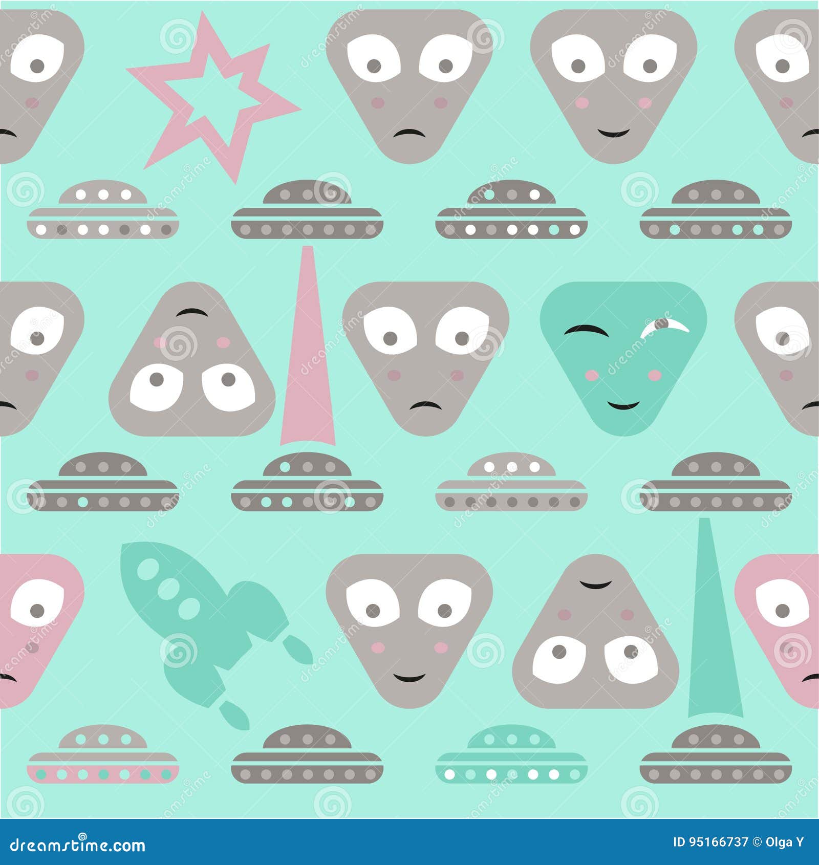Simple Aliens and UFO in Vintage Style, Vector Seamless Pattern Stock ...