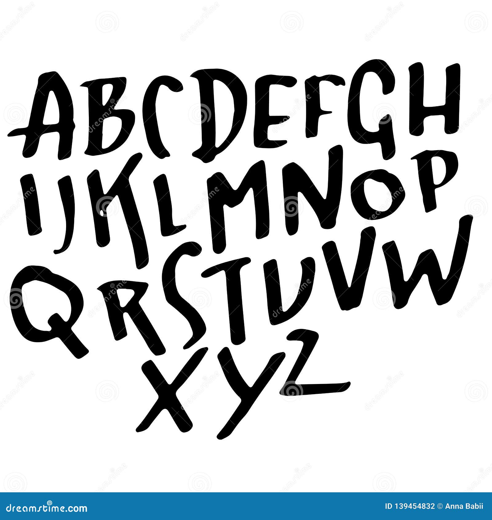 Simple Alphabet Letters. Handdrawn Grunge Ink Font. Vector Illustration ...